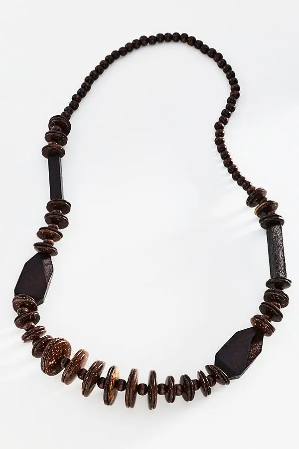 Anthropologie Chunky Wood Bead Necklace - Brown