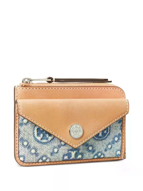 Tory Burch T-monogram Denim Zip Card Case - Neutrals