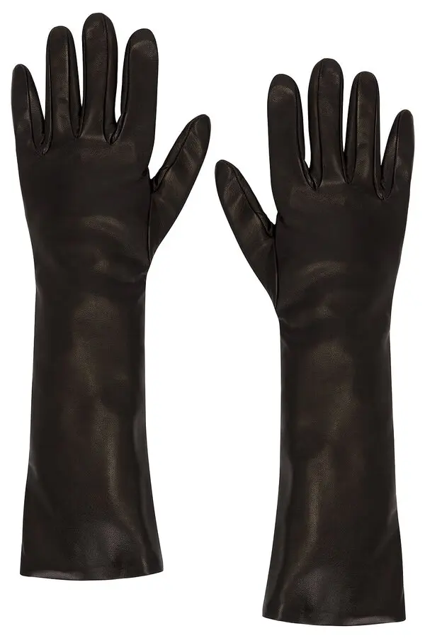 Nour Hammour Long Leather Gloves - Black