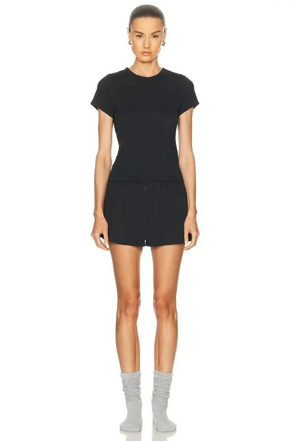 Lunya Soft Modal Rib Tee Short Pajama Set - Immersed Black