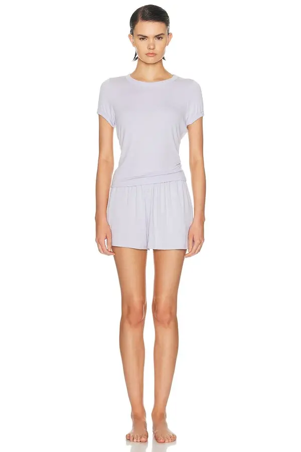 Lunya Soft Modal Rib Tee Short Pajama Set - Quiet Lilac