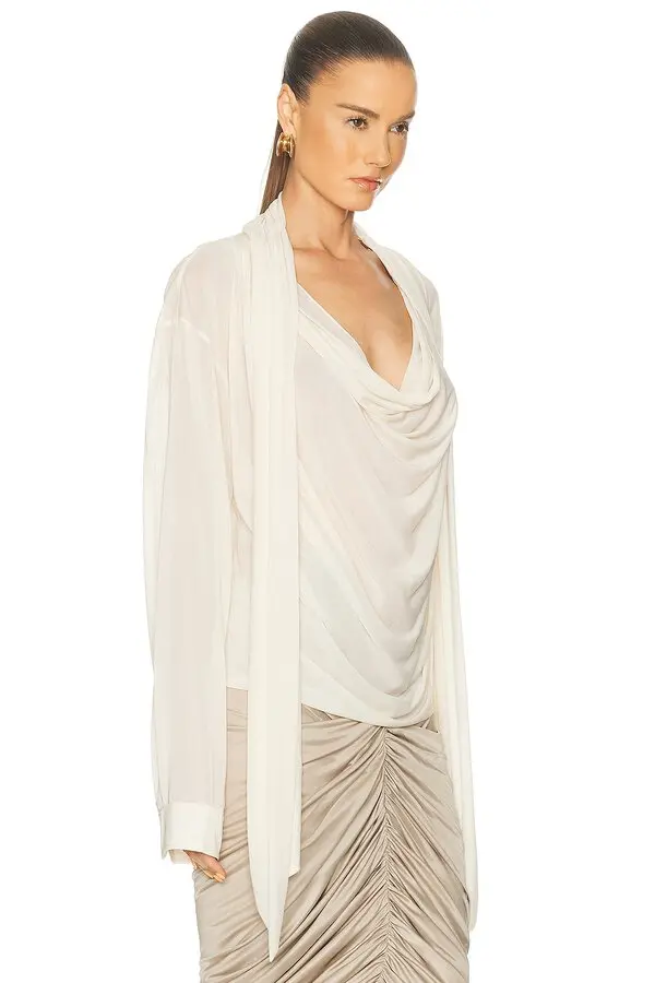 Atlein Long Sleeve Draped Top With Scarf