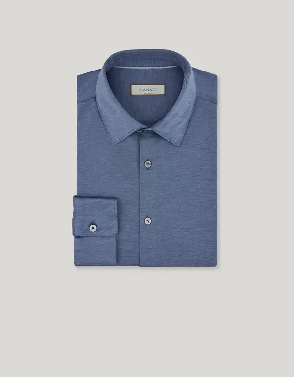 Canali Casual Air Force Regular Fit Cotton And Lyocell Jersey Shirt - Blue