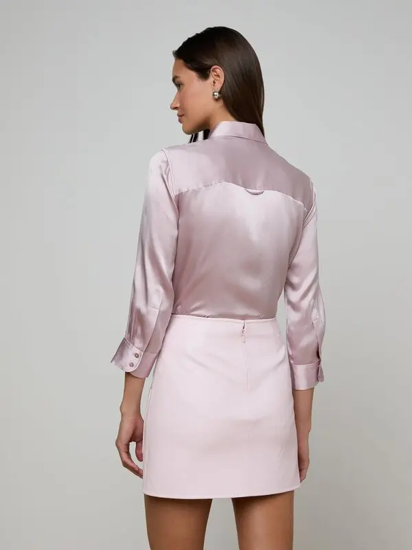 L'Agence Dani Silk Blouse Top - Icy Lilac