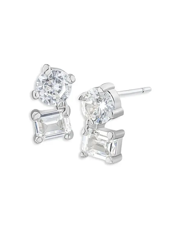 KENNETH JAY LANE Round And Emerald Cut Cubic Zirconia Stud Earrings - Silver