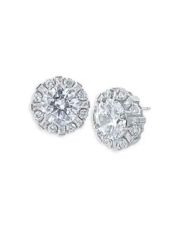 KENNETH JAY LANE Baguette And Round Cubic Zirconia Halo Stud Earrings - Silver