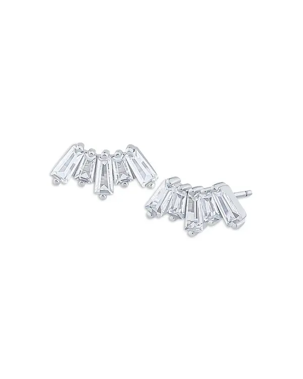 KENNETH JAY LANE Baguette Cubic Zirconia Fan Stud Earrings - Silver