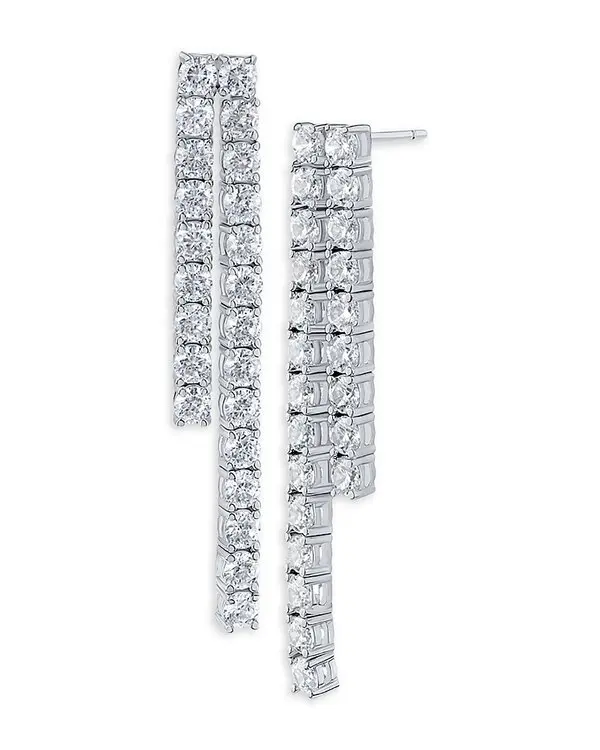 KENNETH JAY LANE Cubic Zirconia Double Row Drop Earrings - Silver