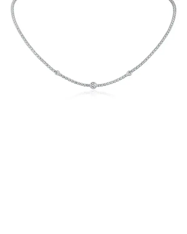 KENNETH JAY LANE Cubic Zirconia Station Tennis Necklace - Silver