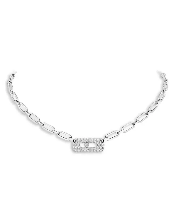Messika 14k Move Link Diamond Gourmette Necklace - White Gold