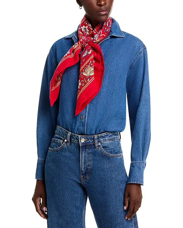 Polo Ralph Lauren Floral Block Print Square Scarf - Red Multi