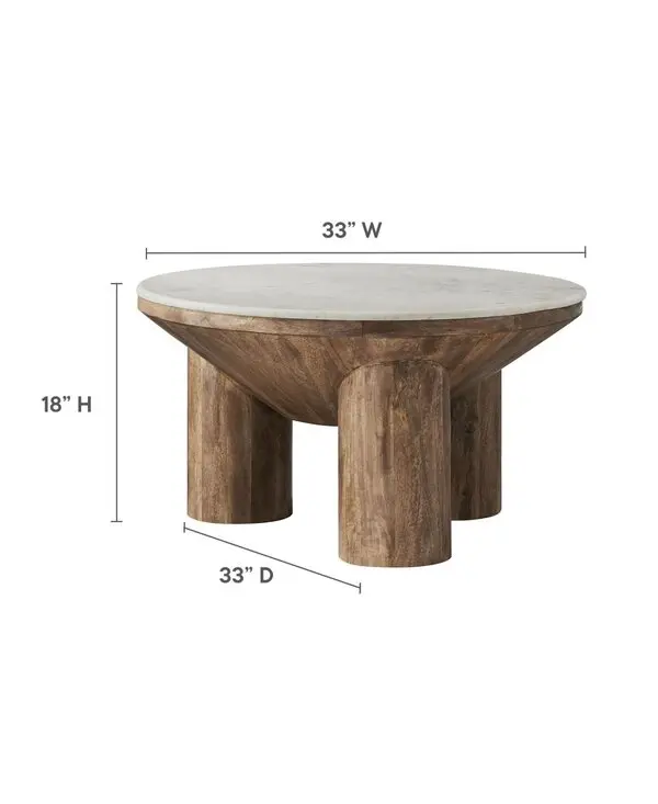 MODWAY Ellison 33" Round Wood Coffee Table With Marble Top