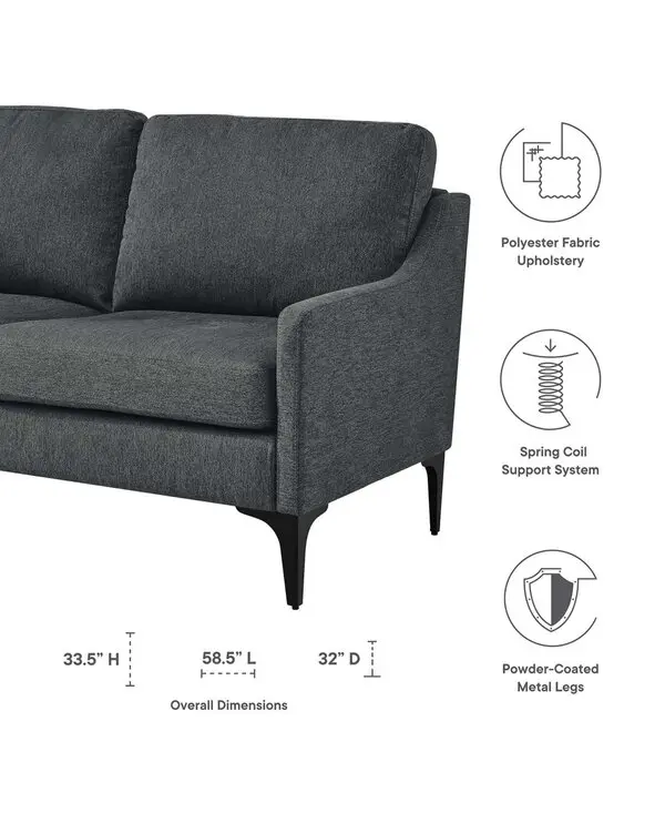 MODWAY Corland Upholstered Fabric Loveseat - Charcoal