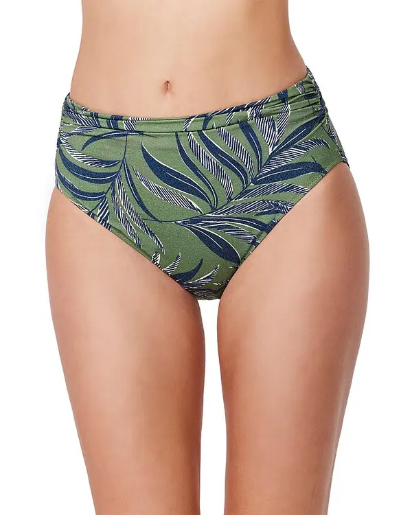 GOTTEX La Palm Mid Rise Shirred Waist Bikini Bottom - Dusk Green