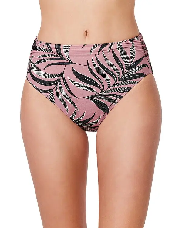 GOTTEX La Palm Mid Rise Shirred Waist Bikini Bottom - Dusk Pink