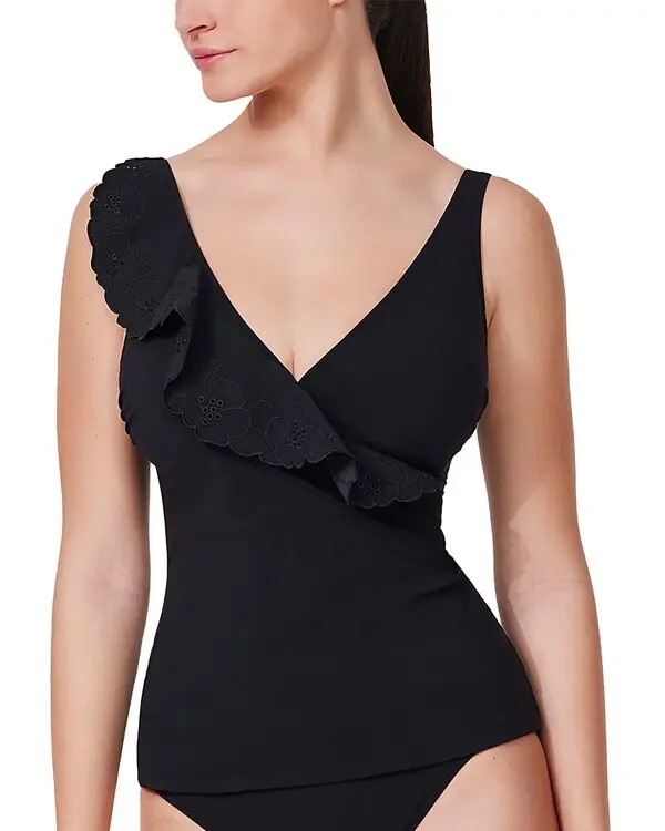 GOTTEX Ruffled Crossover Tankini Top - Black