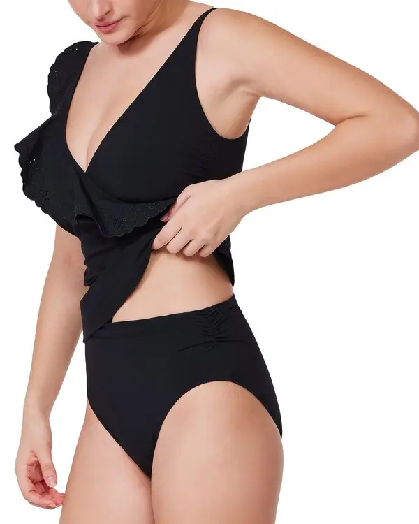 GOTTEX Ruffled Crossover Tankini Top - Black