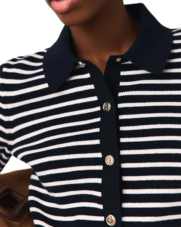 Maje Striped Polo Cardigan - Navy