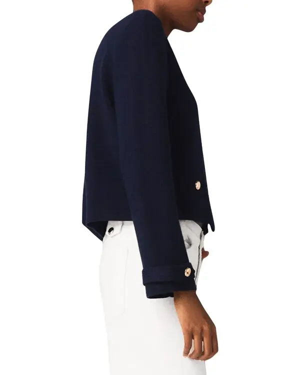 Maje Detachable Embroidered Collar Cardigan - Navy
