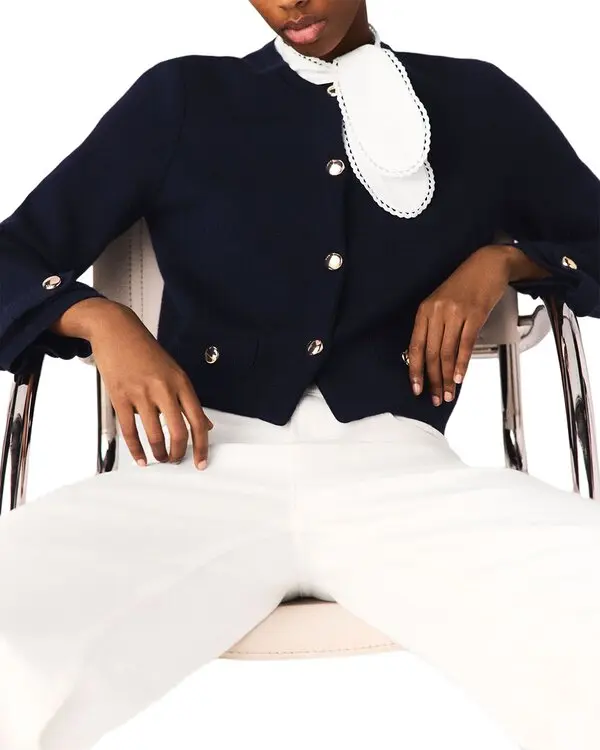 Maje Detachable Embroidered Collar Cardigan - Navy