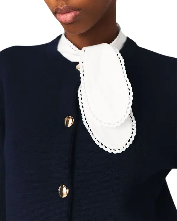 Maje Detachable Embroidered Collar Cardigan - Navy