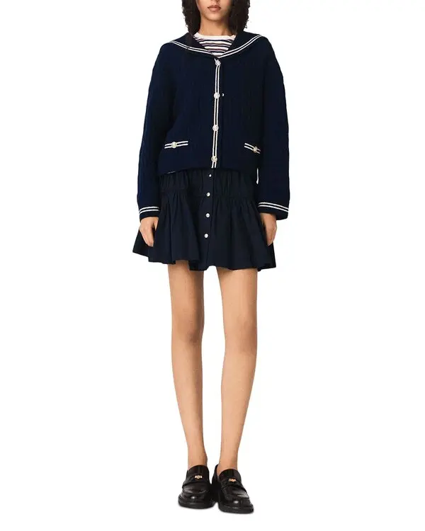 Maje Cable Knit Cardigan - Navy