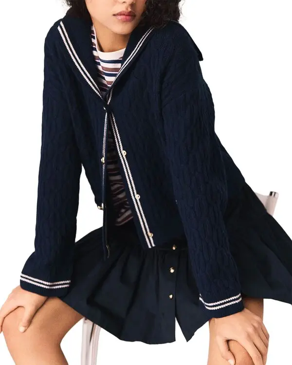 Maje Cable Knit Cardigan - Navy
