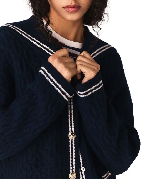 Maje Cable Knit Cardigan - Navy