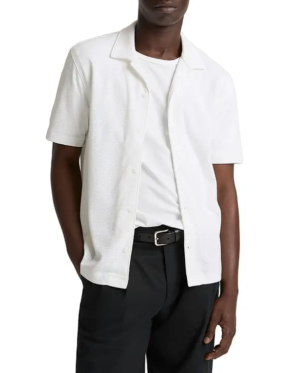 Vince Mesh Knit Short Sleeve Cabana Shirt - Optic White