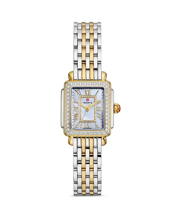 Michele Deco Madison Mini Watch, 23mm X 24mm - Two Tone/blue