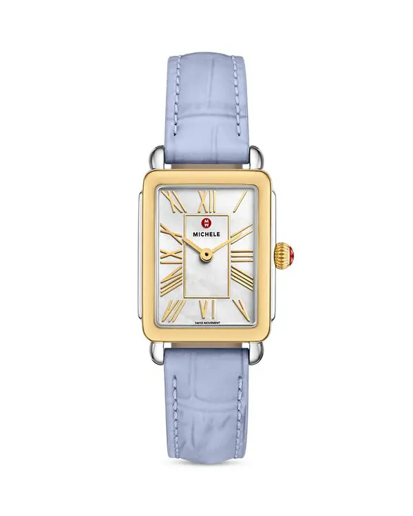 Michele Deco Park Two-tone 18k Gold-plated Leather Watch - Blue/white