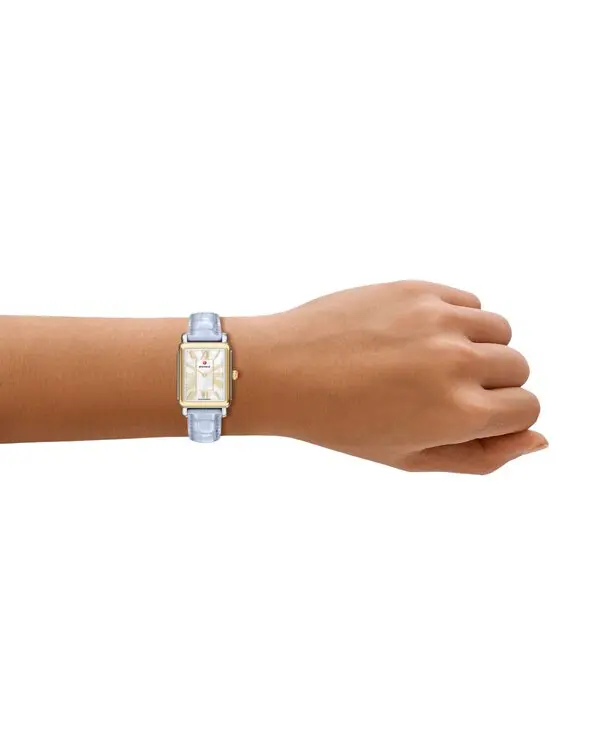 Michele Deco Park Two-tone 18k Gold-plated Leather Watch - Blue/white