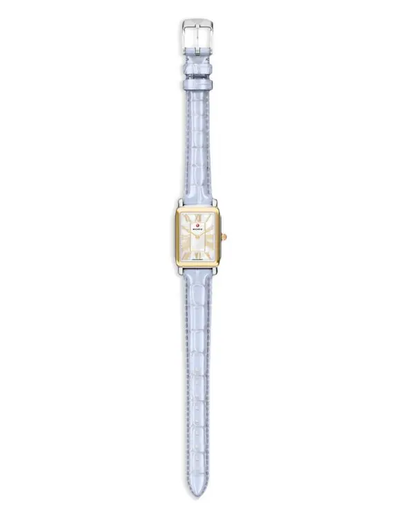 Michele Deco Park Two-tone 18k Gold-plated Leather Watch - Blue/white