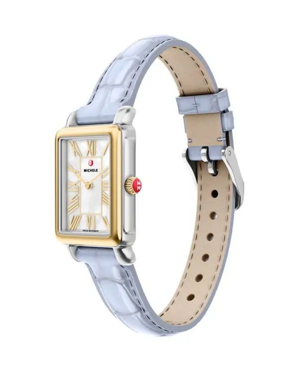 Michele Deco Park Two-tone 18k Gold-plated Leather Watch - Blue/white