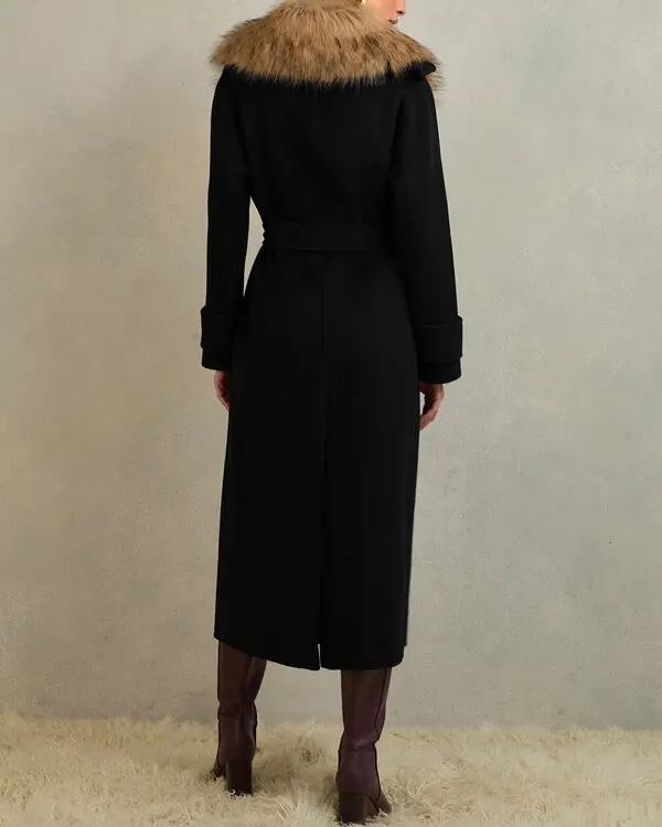 REISS Faux Fur Blind Seam Wool Coat