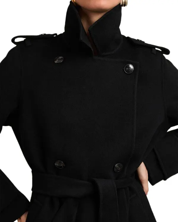 REISS Faux Fur Blind Seam Wool Coat
