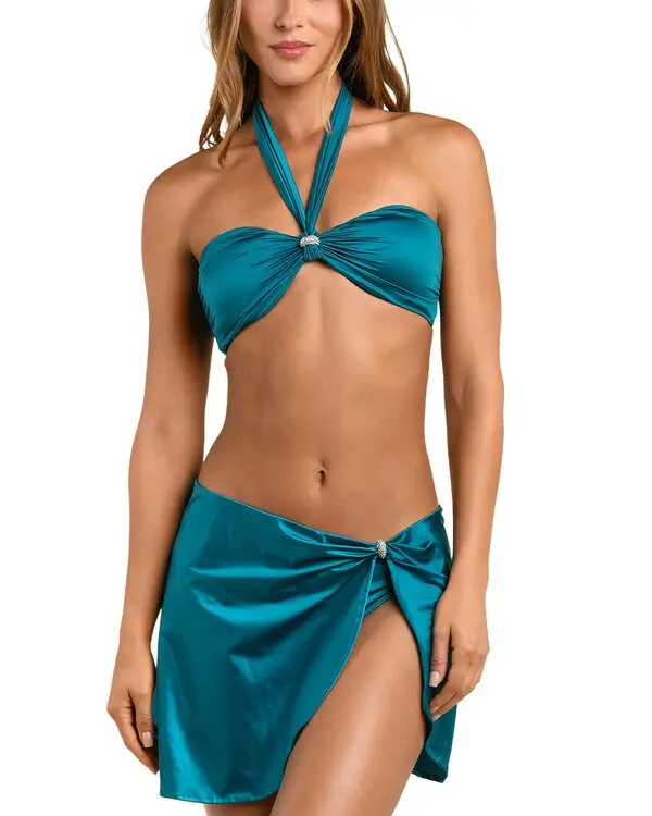L'Agence Coco Liquid Shine Twist Skirt Swim Cover-up - Crystal Teal