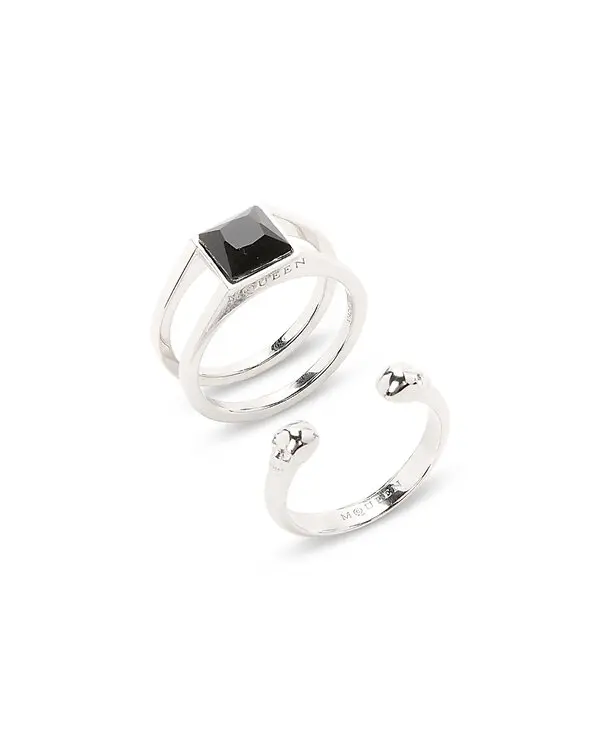 Alexander McQueen Brass And Glass Skull Ring - Ash/black