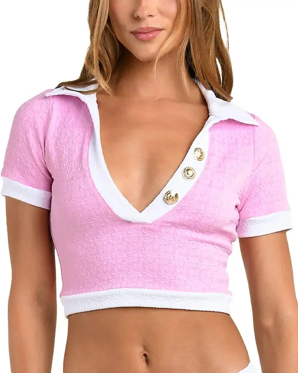 L'Agence Anastasia Colorblocked Polo Rash Guard - Blush