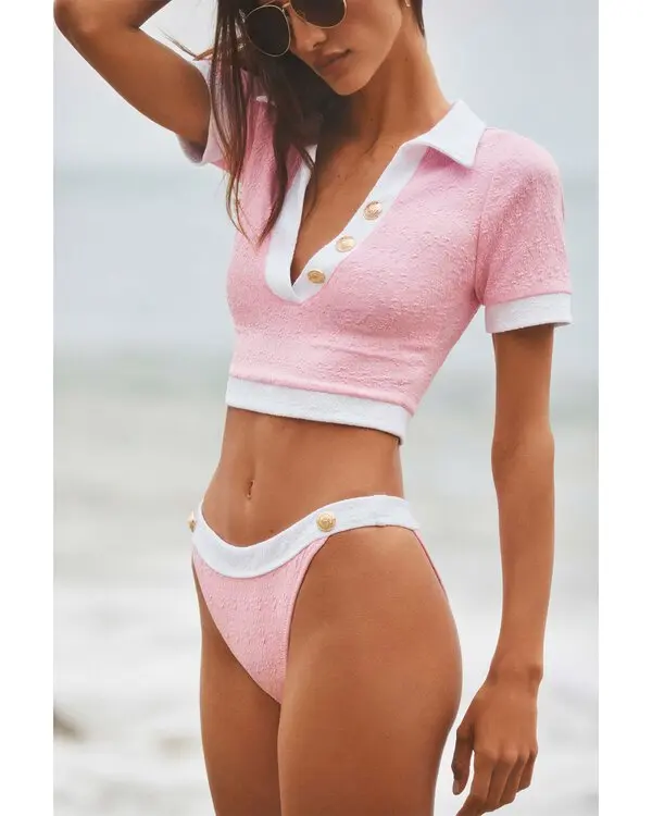 L'Agence Anastasia Colorblocked Polo Rash Guard - Blush