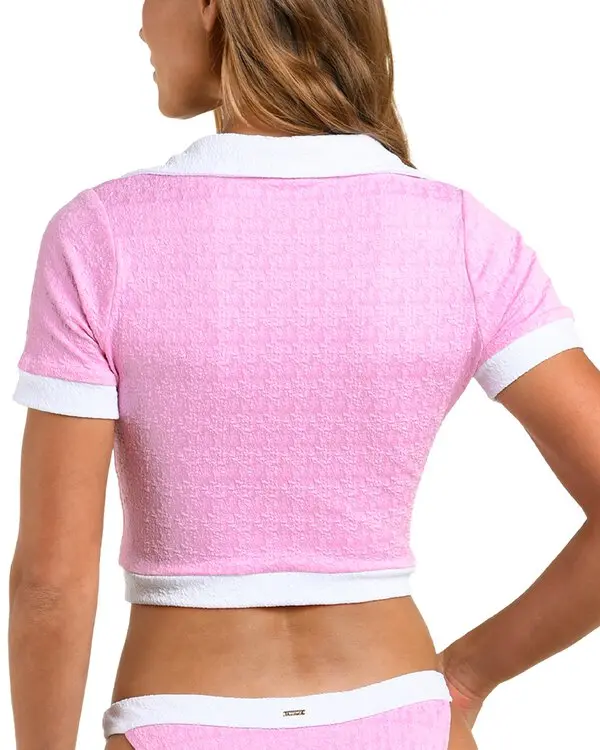 L'Agence Anastasia Colorblocked Polo Rash Guard - Blush