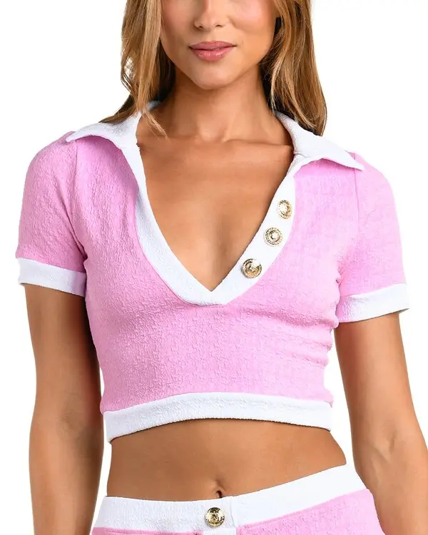 L'Agence Anastasia Colorblocked Polo Rash Guard - Blush