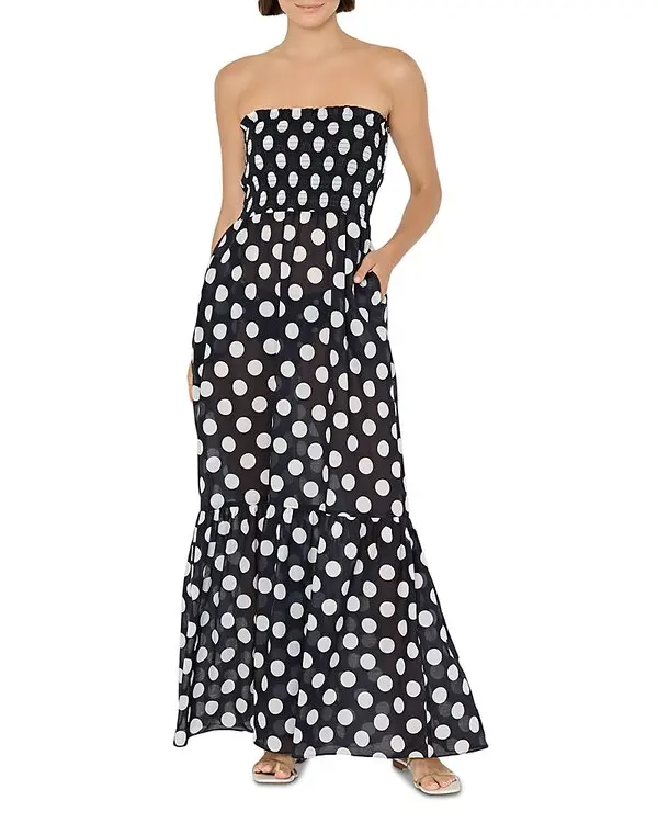 MILLY Olen Glam Strapless Dress Swim Cover-up - Black/white