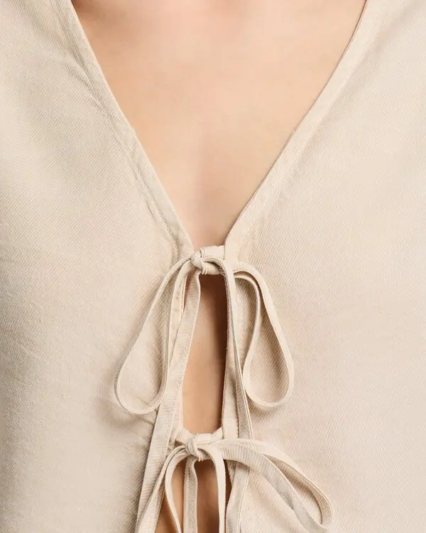 Vintage Havana Tie Front Top - Tan