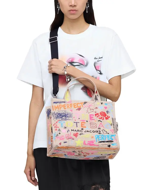 Marc Jacobs The Punk Scribble Canvas Medium Tote Bag - Beige