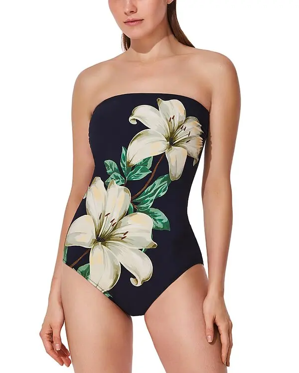 GOTTEX Floral Bandeau One Piece Swimsuit - Black/cream