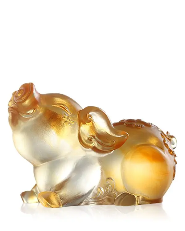 LIULI Ruyi's Twelve Blessings The Little Piglet Attracts Wealth Crystal Glass Sculpture - Amber Clear