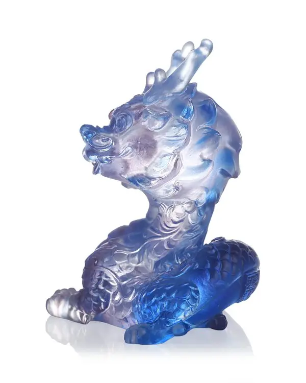 LIULI Ruyi's Twelve Blessings The Divine Dragon Soars Crystal Glass Sculpture - Royal Purple/red/clear