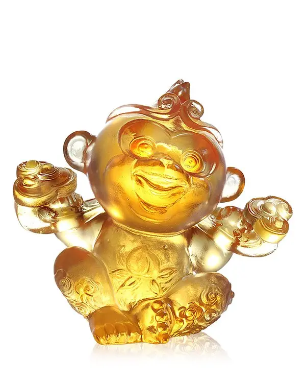 LIULI Ruyi's Twelve Blessings The Great Heavenly Sage Crystal Glass Sculpture - Light Amber