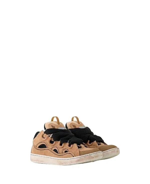 LANVIN Curb Canvas Sneakers With Topstitching - Camel/amber